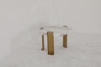China Natural Marble Top End Table Stainless Steel Brass Finish Base 45cm Height for sale