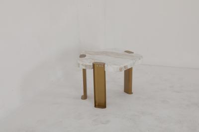 China Natural Marble Top End Table Stainless Steel Brass Finish Base 45cm Height for sale