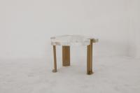 China Natural Marble Top End Table Stainless Steel Brass Finish Base 45cm Height for sale