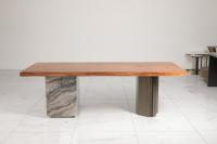 China Ceramic Wood Glass Top Dining Table with Marble Base for sale