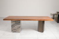 China Ceramic Wood Glass Top Dining Table with Marble Base for sale