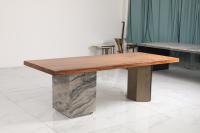 China Ceramic Wood Glass Top Dining Table with Marble Base for sale