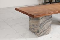 China Ceramic Wood Glass Top Dining Table with Marble Base for sale