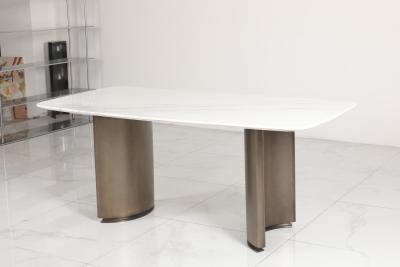 China Customizable Marble Dining Table with Stainless Steel Base 4 Seats for sale