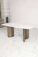 China Customizable Marble Dining Table with Stainless Steel Base 4 Seats for sale