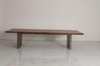 China Contemporary Wood Top Dining Table with Stainless Steel Base Bronze Finish Customizable for sale