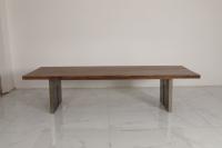 China Contemporary Wood Top Dining Table with Stainless Steel Base Bronze Finish Customizable for sale