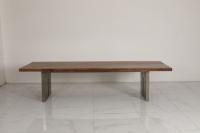 China Contemporary Wood Top Dining Table with Stainless Steel Base Bronze Finish Customizable for sale