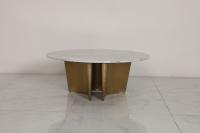 China Customized Natural Marble Top Dining Table Stainless Steel Base Bronze Finish 120cm for sale