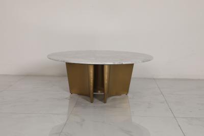 China Customized Natural Marble Top Dining Table Stainless Steel Base Bronze Finish 120cm for sale