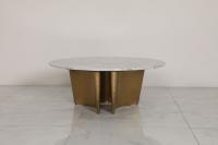 China Customized Natural Marble Top Dining Table Stainless Steel Base Bronze Finish 120cm for sale