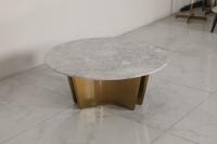 China Customized Natural Marble Top Dining Table Stainless Steel Base Bronze Finish 120cm for sale