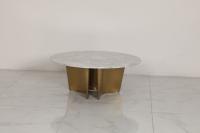 China Customized Natural Marble Top Dining Table Stainless Steel Base Bronze Finish 120cm for sale