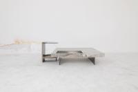 China Natural Marble Top Square Coffee Table with Matte Black Legs 80cm Home Use for sale