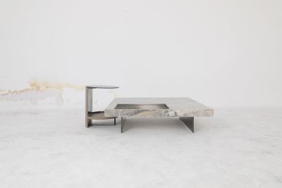 China Natural Marble Top Square Coffee Table with Matte Black Legs 80cm Home Use for sale