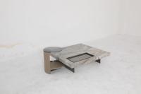 China Natural Marble Top Square Coffee Table with Matte Black Legs 80cm Home Use for sale