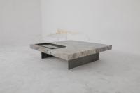 China Natural Marble Top Square Coffee Table with Matte Black Legs 80cm Home Use for sale