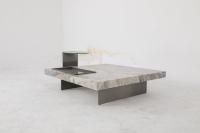 China Natural Marble Top Square Coffee Table with Matte Black Legs 80cm Home Use for sale