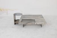 China Natural Marble Top Square Coffee Table with Matte Black Legs 80cm Home Use for sale