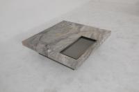 China Natural Marble Top Square Coffee Table with Matte Black Legs 80cm Home Use for sale