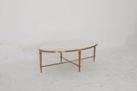 China Matte Brushed Gold Stainless Steel Coffee Table with Natural Marble Top 80cm for sale