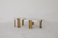 China Brushed Gold Stainless Steel Coffee Table with Natural Marble Top 80cm for sale