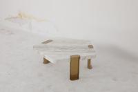 China Brushed Gold Stainless Steel Coffee Table with Natural Marble Top 80cm for sale