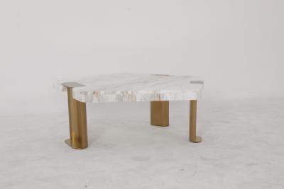 China Brushed Gold Stainless Steel Coffee Table with Natural Marble Top 80cm for sale