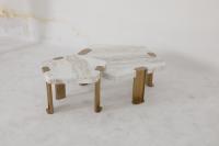 China Brushed Gold Stainless Steel Coffee Table with Natural Marble Top 80cm for sale