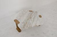 China Brushed Gold Stainless Steel Coffee Table with Natural Marble Top 80cm for sale