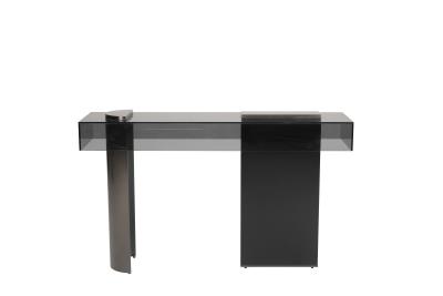 China Customized Size Entrance Console Table with Natural Finish Glass Top Stainless Steel Base for sale