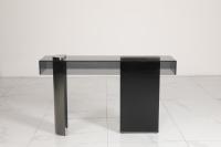 China Customized Size Entrance Console Table with Natural Finish Glass Top Stainless Steel Base for sale
