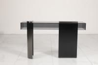China Customized Size Entrance Console Table with Natural Finish Glass Top Stainless Steel Base for sale