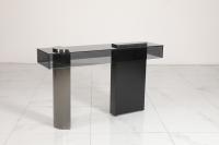 China Customized Size Entrance Console Table with Natural Finish Glass Top Stainless Steel Base for sale