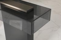 China Customized Size Entrance Console Table with Natural Finish Glass Top Stainless Steel Base for sale