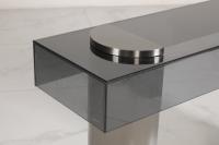 China Customized Size Entrance Console Table with Natural Finish Glass Top Stainless Steel Base for sale
