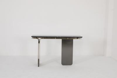 China Customized Stainless Steel Console Table with Oak Top 120cm Modern Entryway Furniture for sale