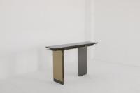 China Customized Stainless Steel Console Table with Oak Top 120cm Modern Entryway Furniture for sale