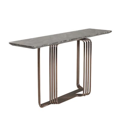China Rectangle Stainless Steel Console Table 1500x400x800mm Rose Gold Metal Base for sale