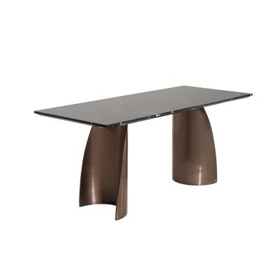 China Marble Dining Table 1800x800mm Stainless Steel Base Matt Rose Gold Restaurant Hotel Furniture for sale