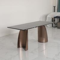 China Marble Dining Table 1800x800mm Stainless Steel Base Matt Rose Gold Restaurant Hotel Furniture for sale