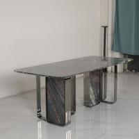 China Matte Rectangle Metal Dining Table Champagne Gold Marble Dining Room Table for sale
