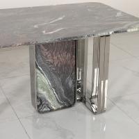 China Matte Rectangle Metal Dining Table Champagne Gold Marble Dining Room Table for sale