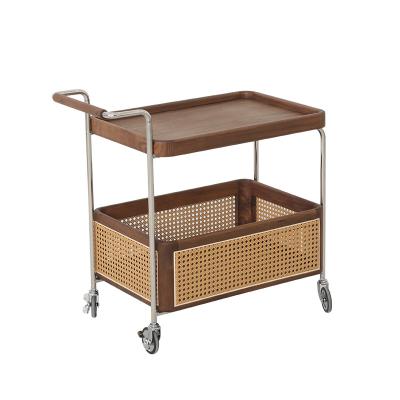 China Oak Veneer Trolley Table 700x400x680mm Natural Wood Top Solid Wood Legs Side Table for sale