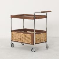 China Oak Veneer Trolley Table 700x400x680mm Natural Wood Top Solid Wood Legs Side Table for sale