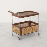 China Oak Veneer Trolley Table 700x400x680mm Natural Wood Top Solid Wood Legs Side Table for sale
