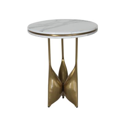 China Stainless Steel Marble Side Table Dia 500mm 550mm Matt Gold Living Room for sale