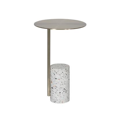 China Stainless Steel Round Side Table with Marble Top 350x550mm Matt Gold for sale