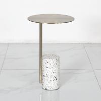 China Stainless Steel Round Side Table with Marble Top 350x550mm Matt Gold for sale