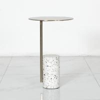 China Stainless Steel Round Side Table with Marble Top 350x550mm Matt Gold for sale